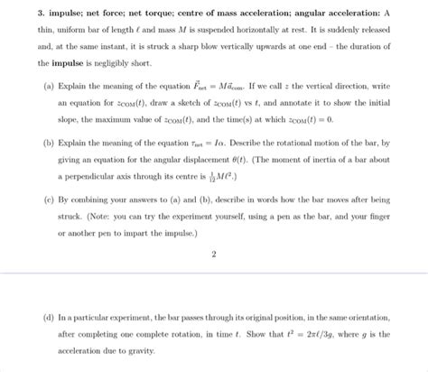 Solved 3 Impulse Net Force Net Torque Centre Of Mass