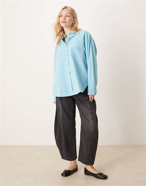 Asos Design Chemise Oversize En Popeline Avec Poignets Larges Bleu