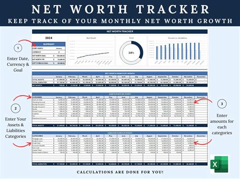 Net Worth Tracker Spreadsheet Excel Template Net Worth Calculator Dashboard Assets