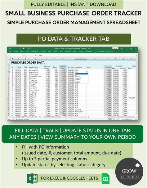 Purchase Order Tracker Spreadsheet Simple Small Business Purchase Order