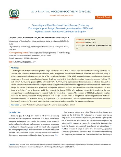 Pdf Screening And Identification Of Novel Laccase Producing