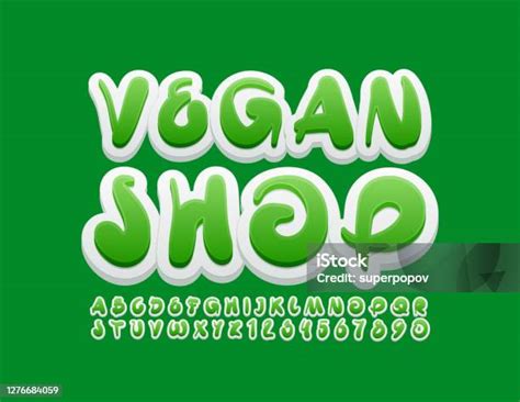 벡터 크리에이티브 사인 비건 숍 필기 녹색과 흰색 알파벳 문자 및 숫자 세트 건강한 생활방식에 대한 스톡 벡터 아트 및 기타 이미지 건강한 생활방식 건강한 식생활