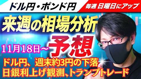 【fx来週の相場分析と予想】ドル円、日銀の追加利上げ観測で売り優勢に！為替介入警戒感も再び！？トランプトレード継続は？ドル円・ポンド円、来週の