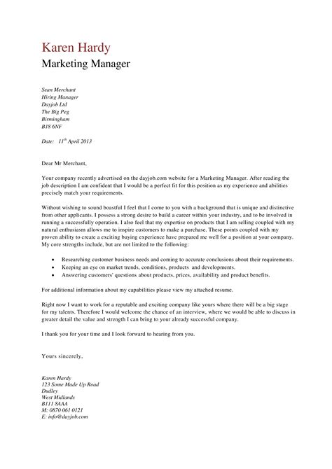 Marketing Manager Job Application Letter