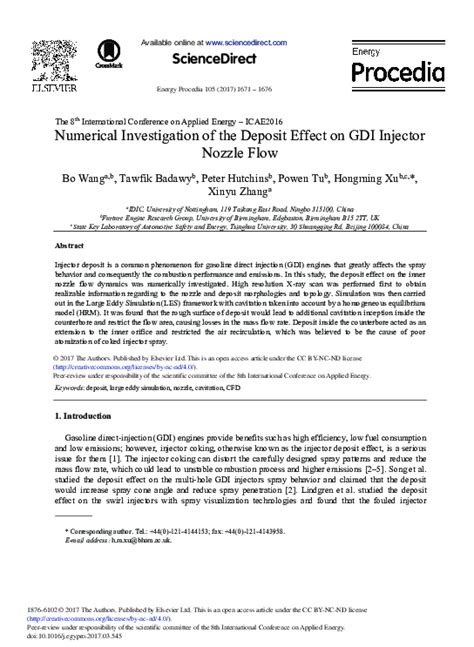 Pdf Numerical Investigation Of The Deposit Effect On Gdi Injector
