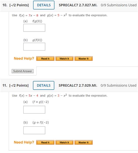 solved use f x 7x−8 and g x 5−x2 to evaluate the