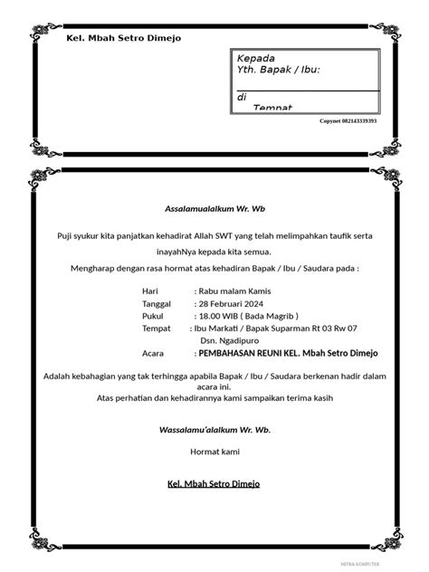 Undangan Tahlil 1 Shet Pdf