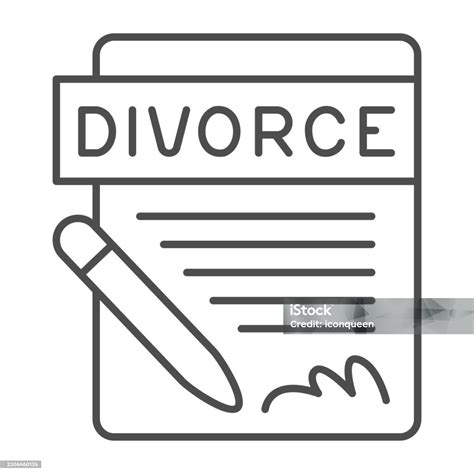 서명 된 문서 양식과 펜 얇은 선 아이콘 가족 변호사 개념 벡터 그래픽입니다 이혼 신청서 흰색 배경에 계약서 종이 서명 모바일 또는 웹 디자인을위한 개요 스타일 아이콘 0