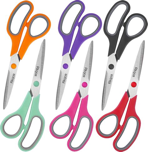 Scissors Rkqoa 8 Adult Scissors All Purpose 6 Pack Comfort Grip Sharp Shears For