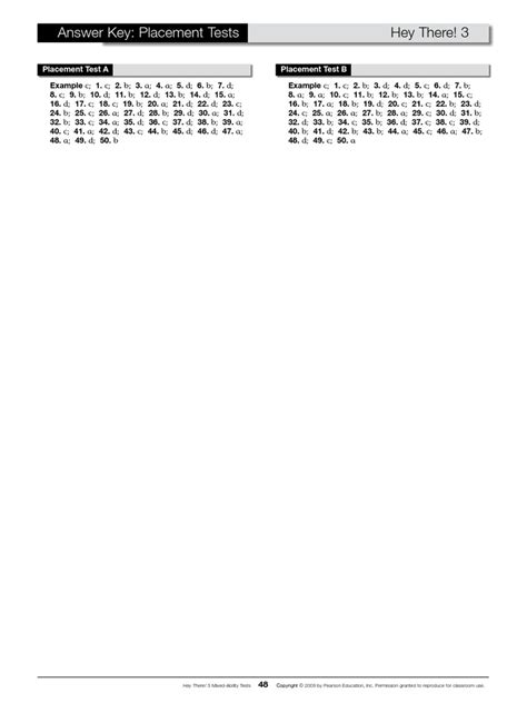 Placement Test Answer Key Pdf