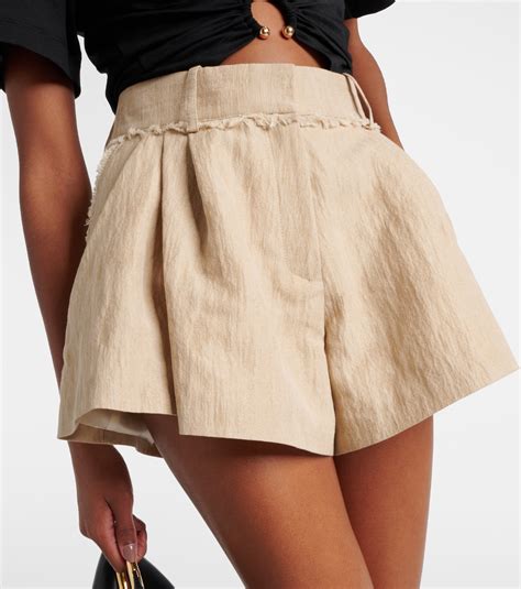 Fringed High Rise Cotton Blend Shorts In Beige Rabanne Mytheresa