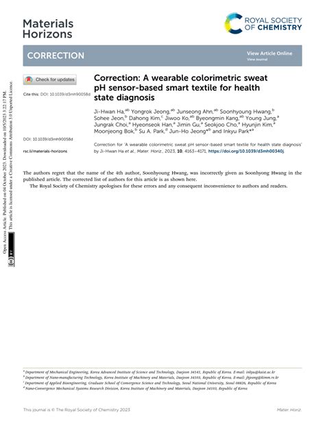 PDF Correction A Wearable Colorimetric Sweat PH Sensor Based Smart Textile For Health State