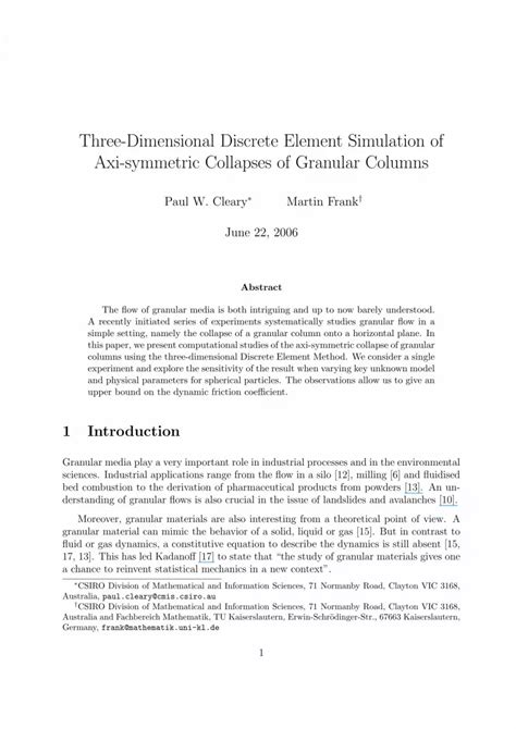 pdf three dimensional discrete element simulation for granular
