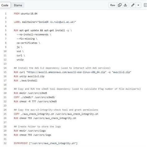 dockerfile used to dockerize the aws s3 integrity check tool