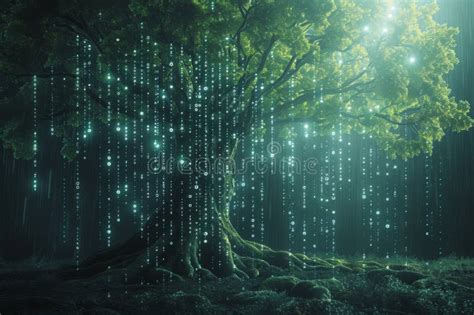 A Tall And Sturdy Tree Stands Prominently Amidst A Dense Forest Surrounded By A Rich And