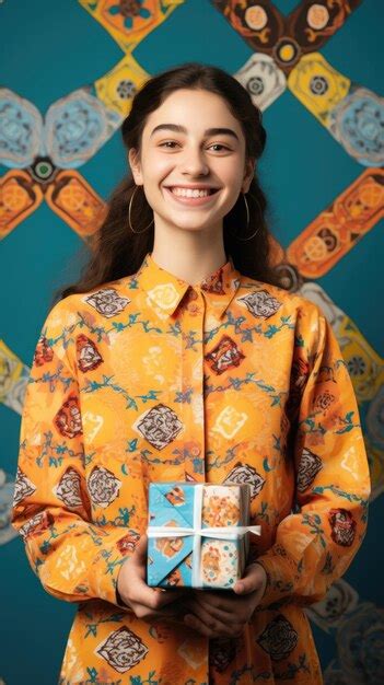 Premium Ai Image Hanukkah Jewish Woman Holding T Box Smiling