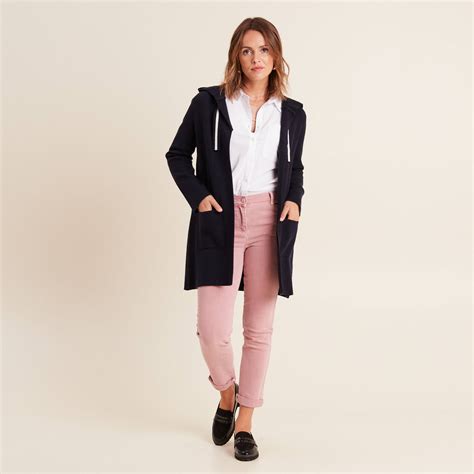 Gilet long à capuche bleu foncé femme Bréal