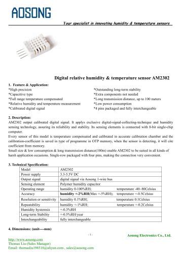 Digital Humidity And Temperature Sensor Am2305 Aosong Aosong