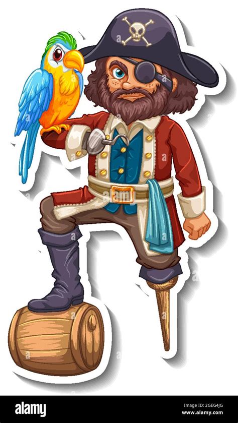 Sticker Template With A Pirate Man Cartoon Character Isolated