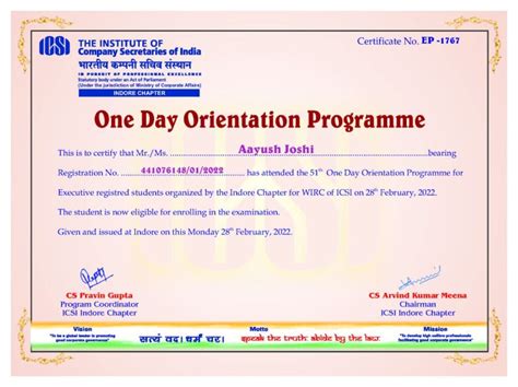 Aayush Joshi On Linkedin Glade To Take This Certificate By Icsi