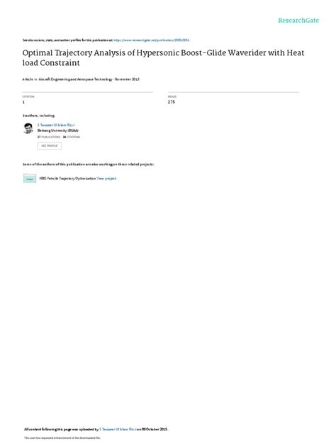 Emerald Rizvi S Optimal Trajectory Analysis Of Hypersonic Boost Glide Waverider W Heat Load