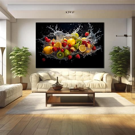 Fruits Splash Tempered Glass Wall Art Glass Wall Decor Kitchen Wall