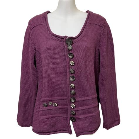 Pure Handknit Sweaters Pure Handknit Purple Cardigan Sweater With