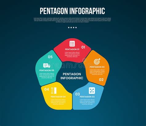 Pentagon Base Shape Template Infographic With Round Shape And Swirl Fluid Inside With Dark