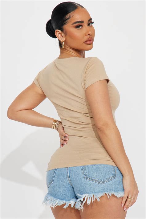 Sabrina Crew Neck Tee Taupe Fashion Nova Basic Tops And Bodysuits