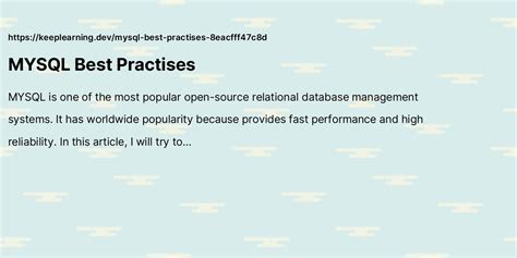 Mysql Best Practises
