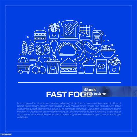 패스트 푸드 관련 라인 스타일 배너 디자인 웹 페이지 헤드 라인 브로셔 연례 보고서 및 책 표지 소시지에 대한 스톡 벡터 아트 및 기타 이미지 Istock