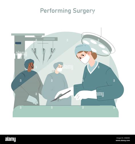 Medical Teamwork In An Operating Room Illustrated By Surgeons Focused