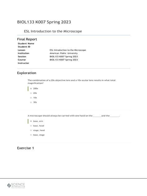 Biol133 Week 1 Lab Assignment Introduction To The Microscope Course