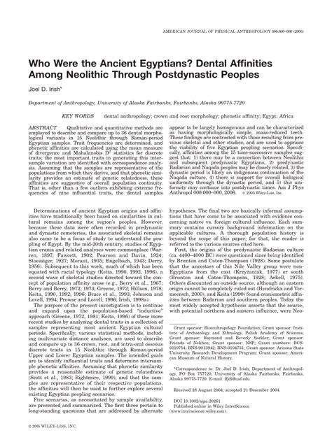 Pdf Who Were The Ancient Egyptians Dental Affinities Among Neolithic