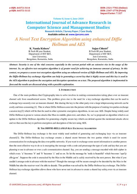 A Novel Text Encryption Algorithm Using © Ijarcsms Ijarcsms All