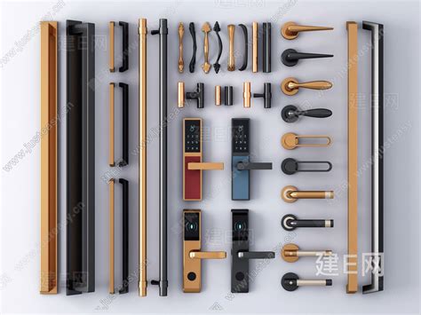 现代门把手指纹锁拉手组合模型su模型下载 Id113721933 建e室内设计网