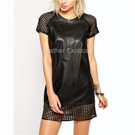 Women Perforated Leather Dress Leatherexotica