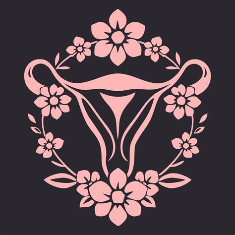 Uterus Icon Female Reproductive System Surrounded With Flowers Simple