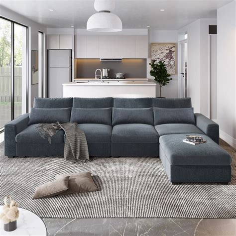 Greatplaninc Linen L Shape Sectional Sofa Set With Pillows And Movable Ottomam Couch Shopstyle