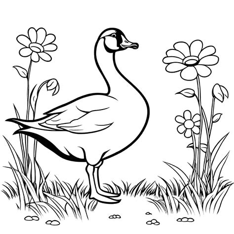 Goose On Grassy Field Coloring Page Lulu Pages