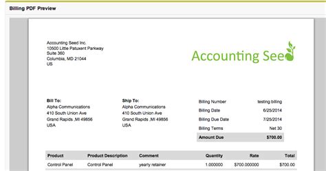 Billing Formats Accounting Seed
