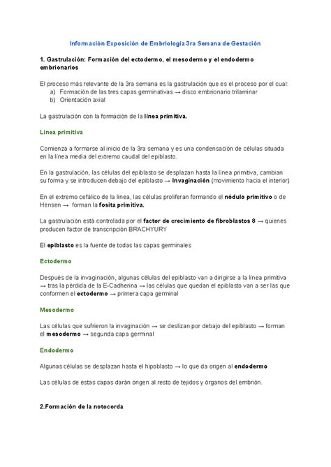 Gastrulación Formación Del Ectodermo El Mesodermo Y El Endodermo Embrionarios Información