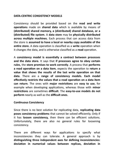 DC Mod 3 DATA CENTRIC CONSISTENCY MODELS Consistency Should Be