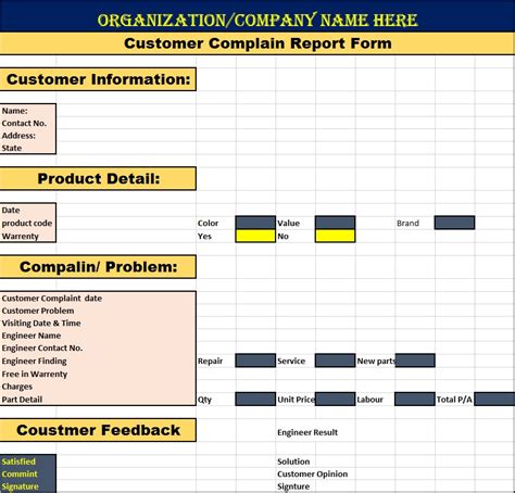 Customer Complaint Form Template Excel Word Template