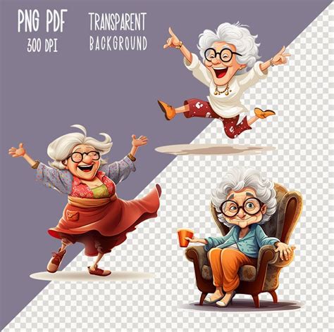 27 PNG Lustige fröhliche alte Dame Clipart Aquarell Cartoon Oma