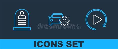 Set Line Video Play Button Tombstone With RIP Written And Car Service