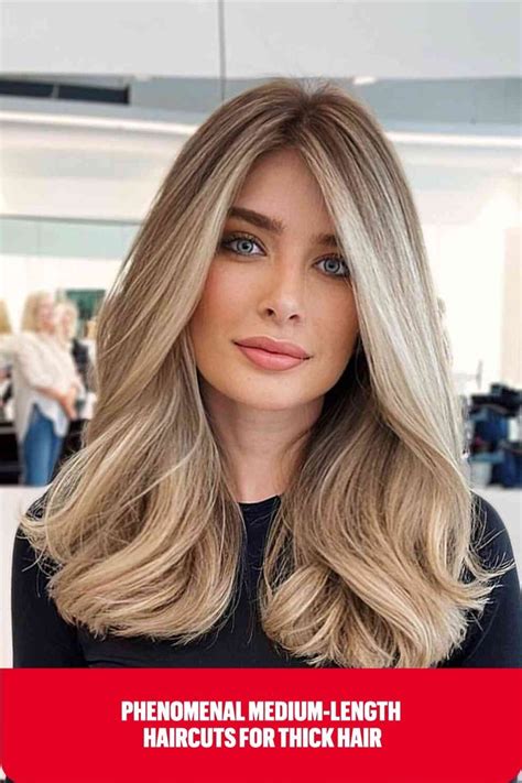 Medium Subtle Middle Part Thick Haircut For Women With Blunt Ends And