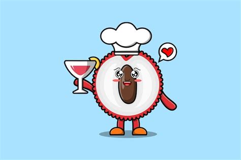 Premium Vector Cute Cartoon Lychee Chef Holding Wine Glass