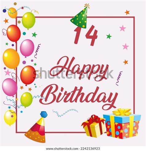 14th Happy Birthday Cursive Lettering Postcard Stock Illustration