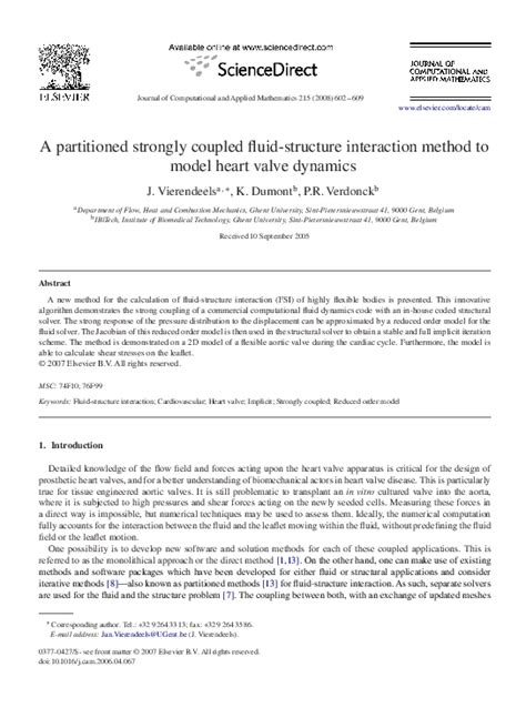 Pdf A Partitioned Strongly Coupled Fluid Structure Interaction Method